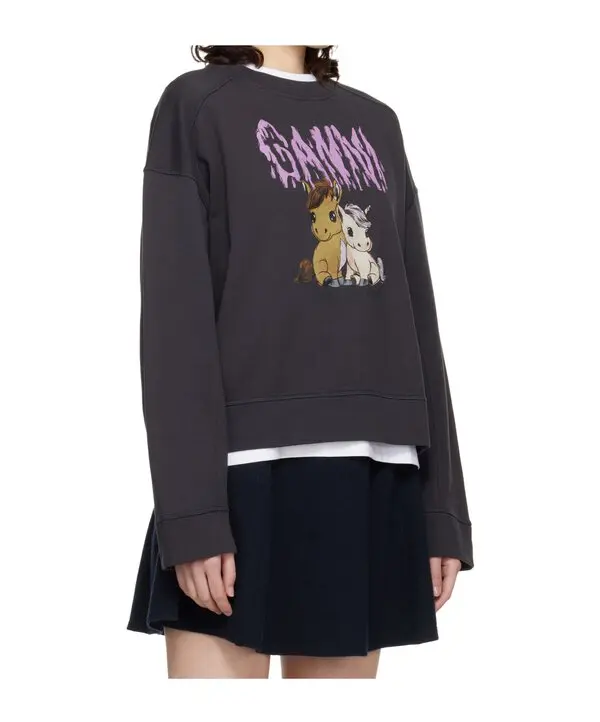 GANNI Isoli Jersey Sweatshirt With Graphic Print - Phantom Black