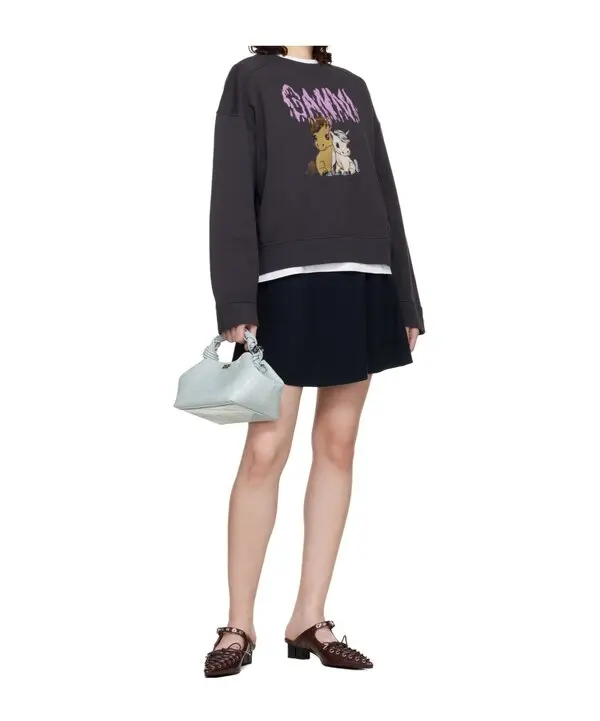 GANNI Isoli Jersey Sweatshirt With Graphic Print - Phantom Black