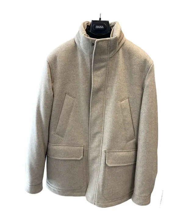 Zegna High Neck Long Sleeved Jacket - Beige