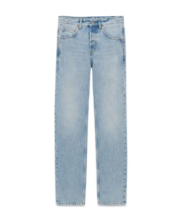 Saint Laurent Logo Patch Straight Leg Jeans - Blue