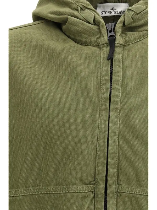 Stone Island Logo Patch Zip-up Hoodie - Green