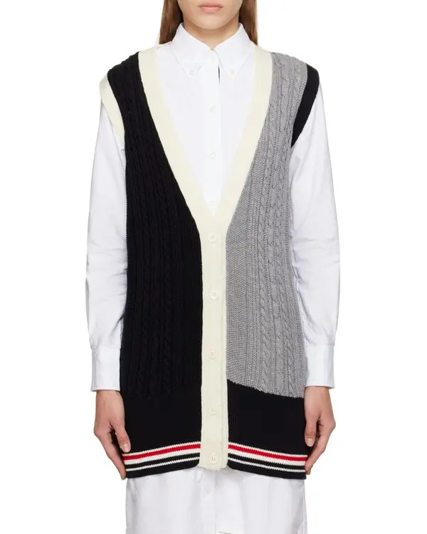 Thom Browne Rwb-stripe Cable-knit Merino Wool Vest - Navy Blue