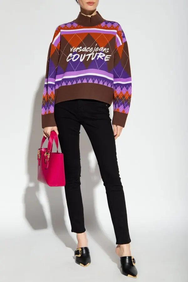 Versace Geometric Patterned High Neck Jumper - Brown