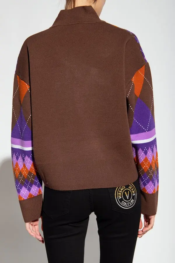 Versace Geometric Patterned High Neck Jumper - Brown