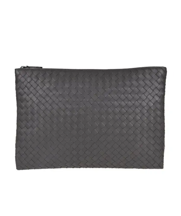 Bottega Veneta Intrecciato Woven Leather Clutch - Dark Gray
