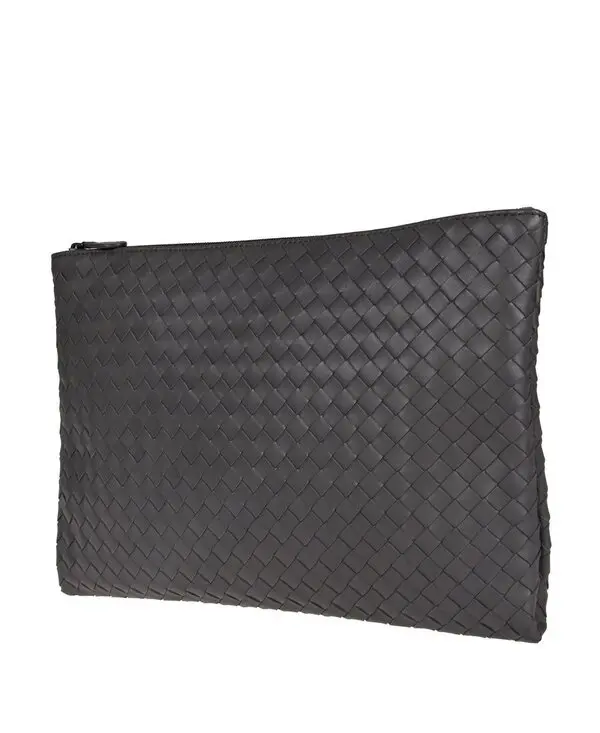 Bottega Veneta Intrecciato Woven Leather Clutch - Dark Gray