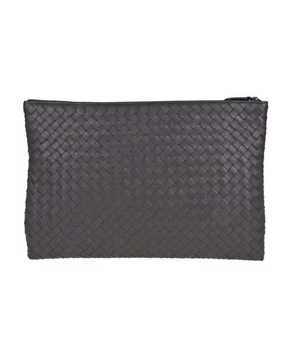 Bottega Veneta Intrecciato Woven Leather Clutch - Dark Gray