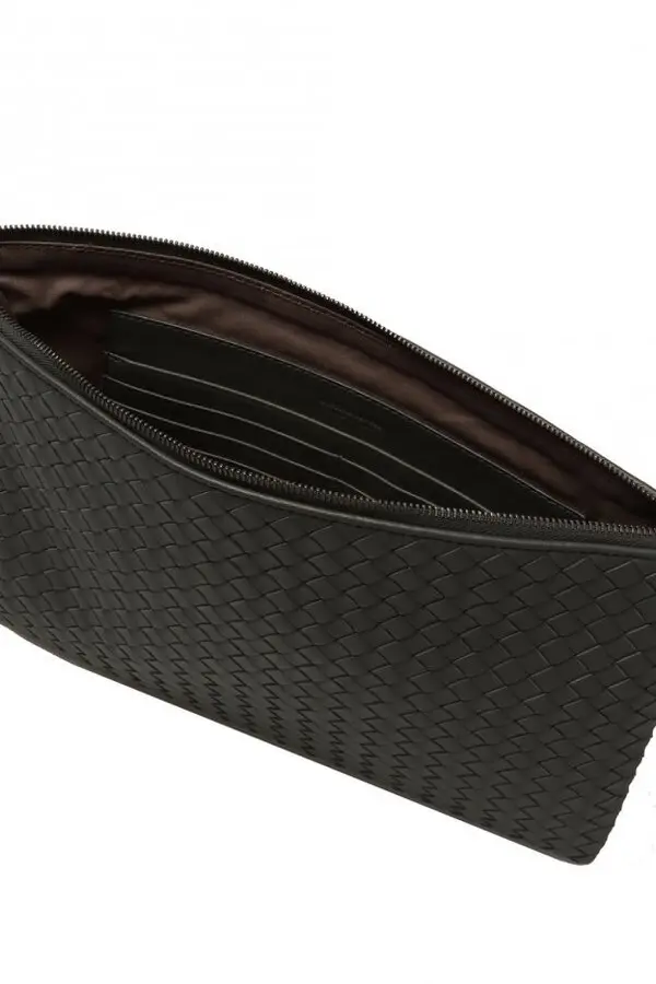 Bottega Veneta Intrecciato Woven Leather Clutch - Dark Gray