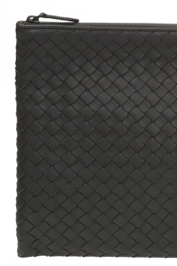 Bottega Veneta Intrecciato Woven Leather Clutch - Dark Gray