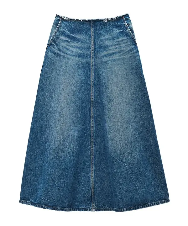 Alexander Wang Logo Patch A-line Denim Skirt - Vintage Marble Blue
