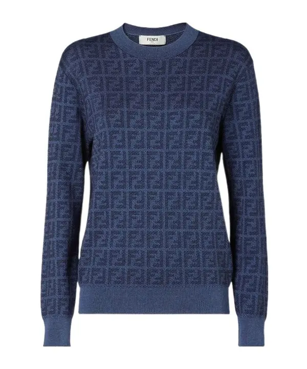 Fendi Ff Jacquard Crewneck Jumper - Blue