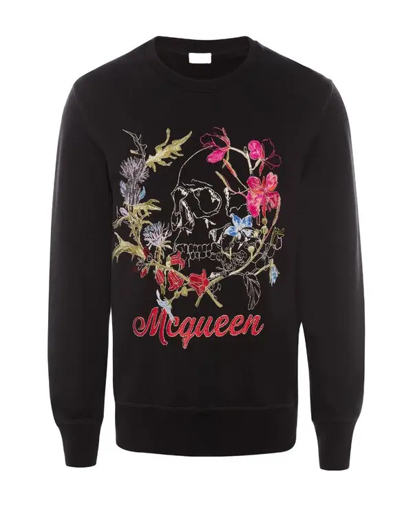 Alexander McQueen Embroidered Floral Skull Crewneck Sweater - Black