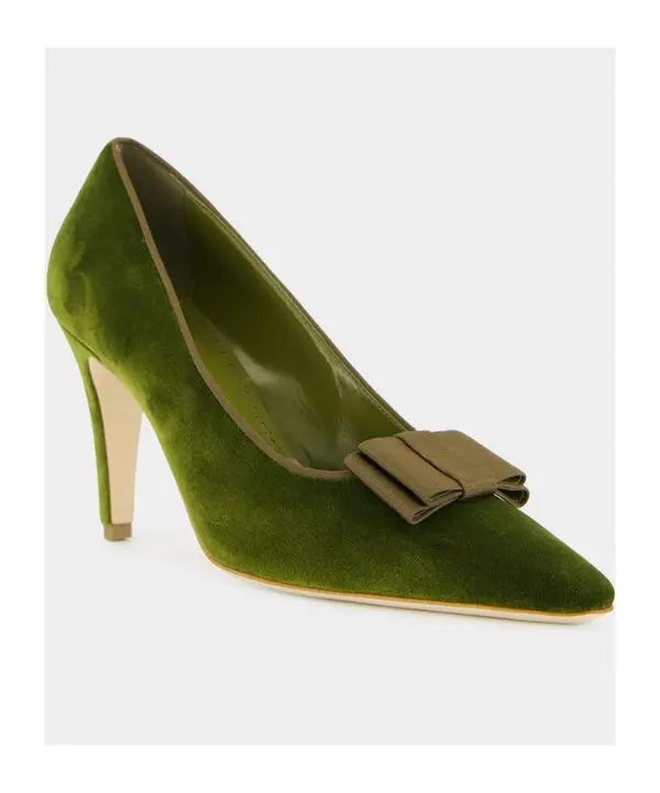 Manolo Blahnik 90mm Pointed Toe Pumps With Bow Detailing - Green