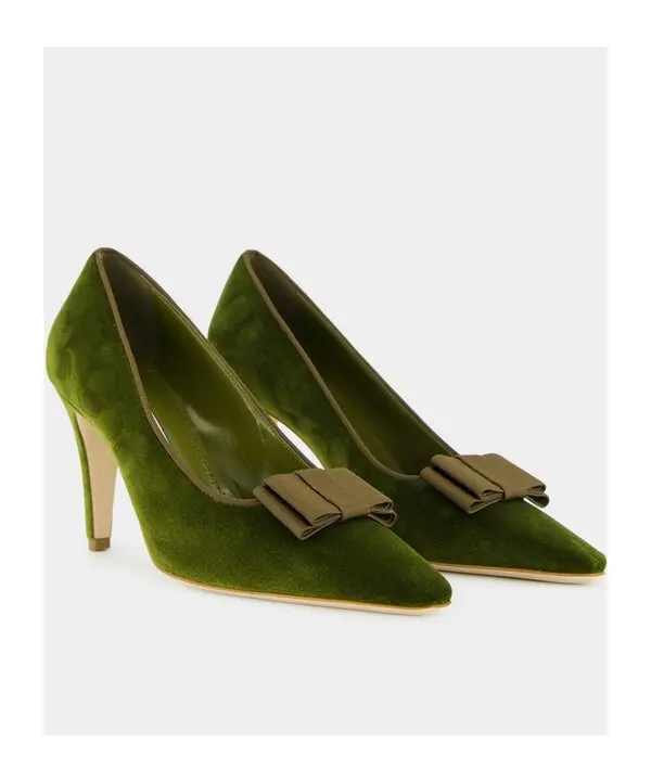 Manolo Blahnik 90mm Pointed Toe Pumps With Bow Detailing - Green