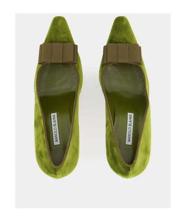 Manolo Blahnik 90mm Pointed Toe Pumps With Bow Detailing - Green