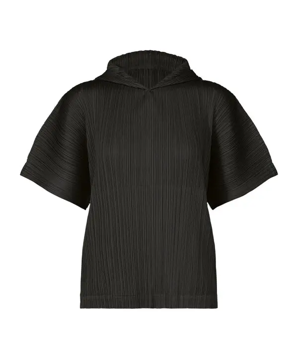 Issey Miyake Short-sleeved Pleated Hooded T-shirt - Black