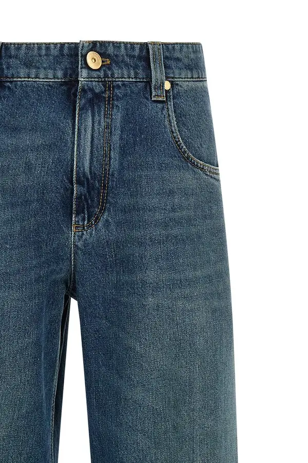 Brunello Cucinelli Logo Patch Wide Leg Jeans