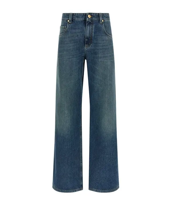 Brunello Cucinelli Logo Patch Wide Leg Jeans - Blue