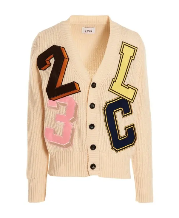 LC23 V-neck Cardigan With Applique - Nude