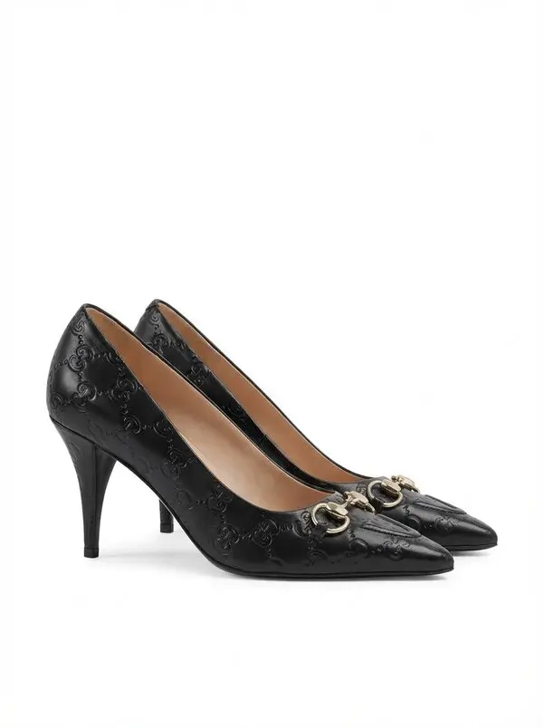 Gucci Gg Embossed Leather Horsebit Pumps