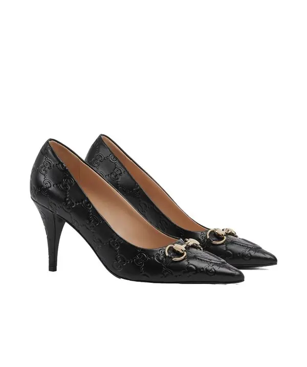 Gucci Gg Embossed Leather Horsebit Pumps