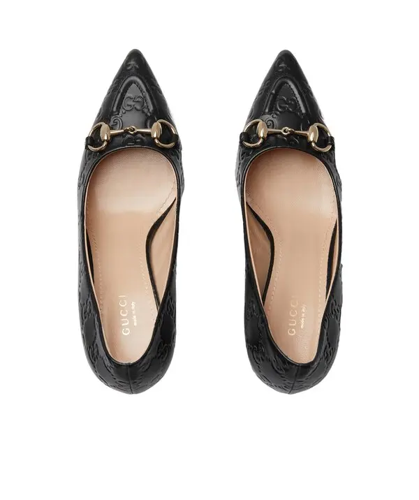Gucci Gg Embossed Leather Horsebit Pumps