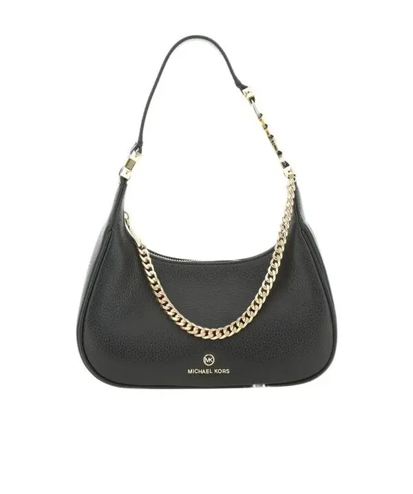 Michael Kors Logo Plaque Zip-up Shoulder Bag - Black