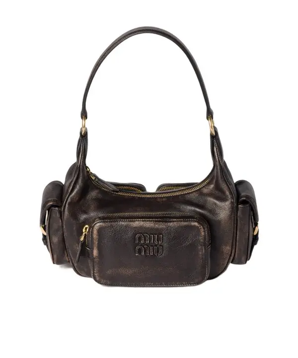 Miu Miu Pocket Nappa Leather Bag - Coffee