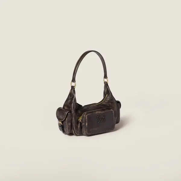 Miu Miu Pocket Nappa Leather Bag - Coffee