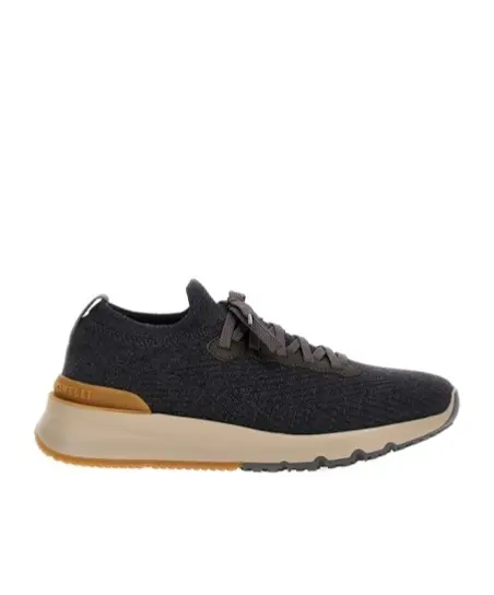 Brunello Cucinelli Knitted Low-top Sneakers With Logo Detail - Dark Gray