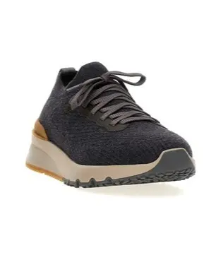 Brunello Cucinelli Knitted Low-top Sneakers With Logo Detail - Dark Gray