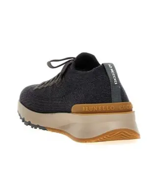 Brunello Cucinelli Knitted Low-top Sneakers With Logo Detail - Dark Gray