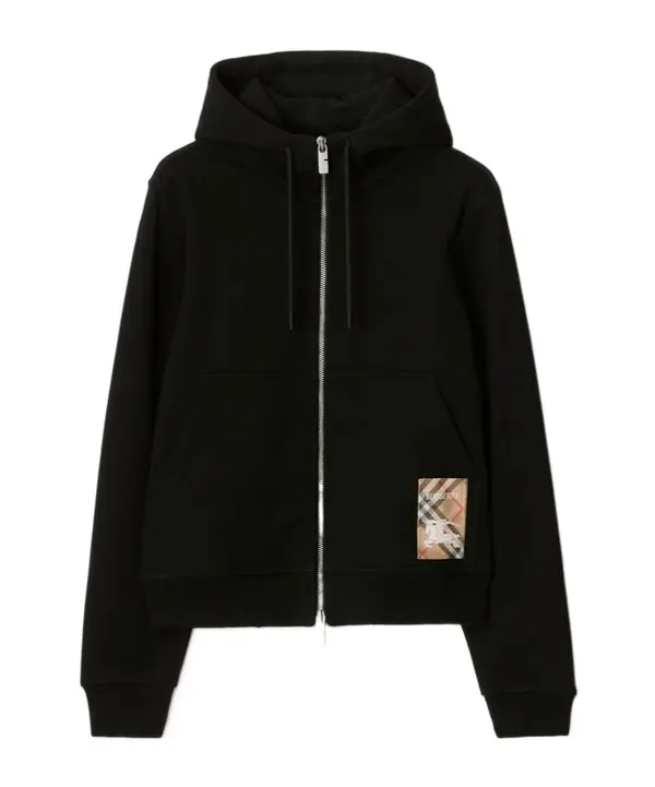 Burberry Zip-up Drawstring Hoodie With Checked Label Detail