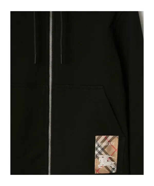 Burberry Zip-up Drawstring Hoodie With Checked Label Detail