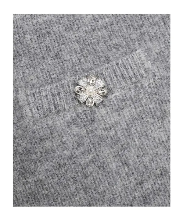 SELF-PORTRAIT Embellished Trim Cropped Cardigan - Grey
