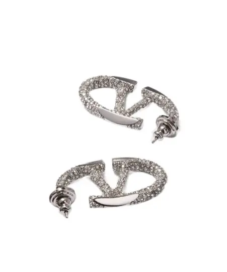 Valentino Garavani Vlogo Signature Embellished Earrings - Palladium Gold/crystal Silver Tone