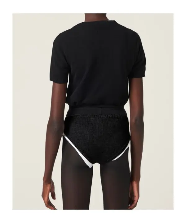 Miu Miu Logo Intarsia Knitted Short-sleeved Pullover - Black
