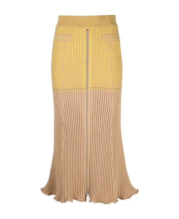 Rabanne Colour-blocked Ribbed Flared Midi Skirt - Nude