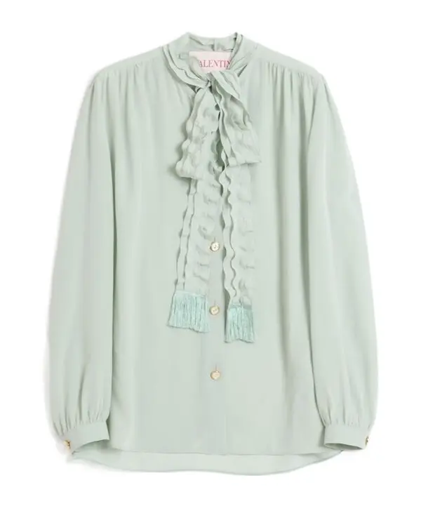 Valentino Garavani Ruffled Bow Detail Shirt - Irty Sage