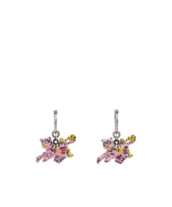 Marni Tiger Pendant Hook Earrings - Palladium/flamingo