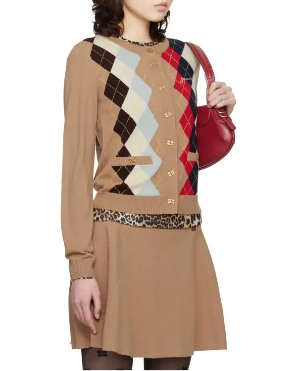 GANNI Argyle Print Cardigan - Incense