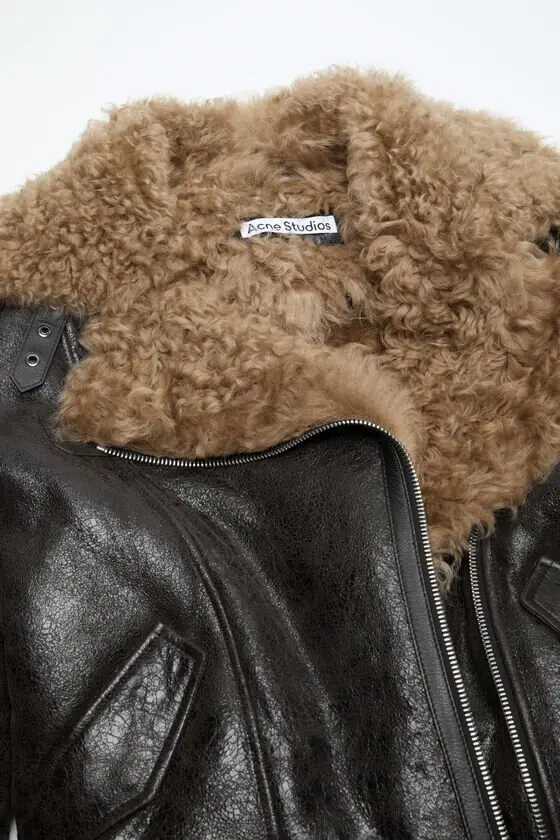 Acne Studios Leather Shearling Aviator Jacket - Black