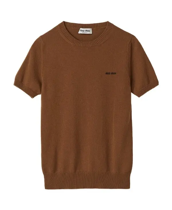 Miu Miu Cashmere Short Sleeve Sweater - Brown
