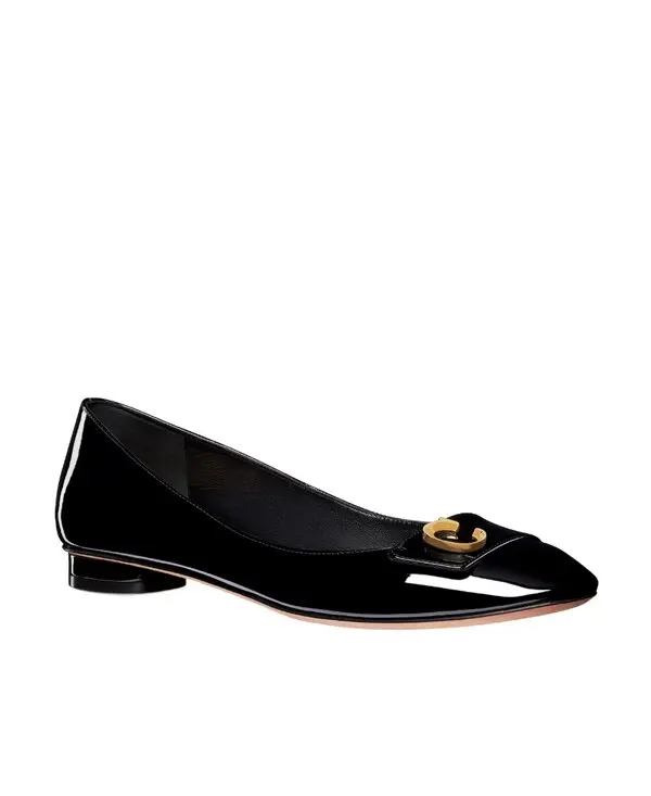 Dior Patent Leather Ballet Flats With Gold Tone Cd Initials - Black