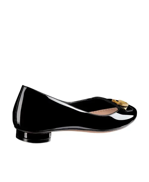 Dior Patent Leather Ballet Flats With Gold Tone Cd Initials - Black