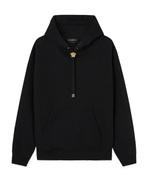 Versace Medusa Head Detailed Drawstring Hoodie - Black