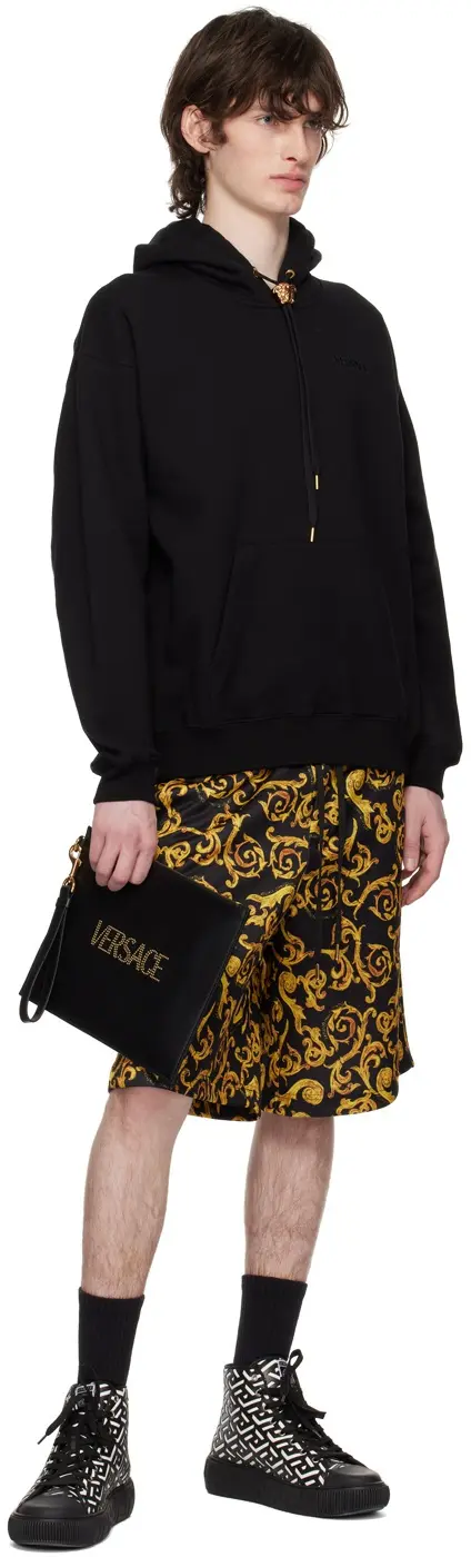 Versace Medusa Head Detailed Drawstring Hoodie - Black