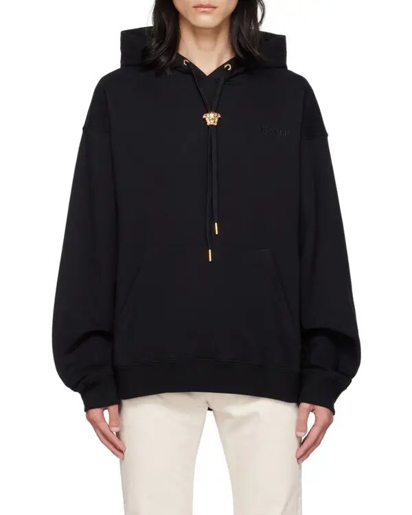 Versace Medusa Head Detailed Drawstring Hoodie - Black
