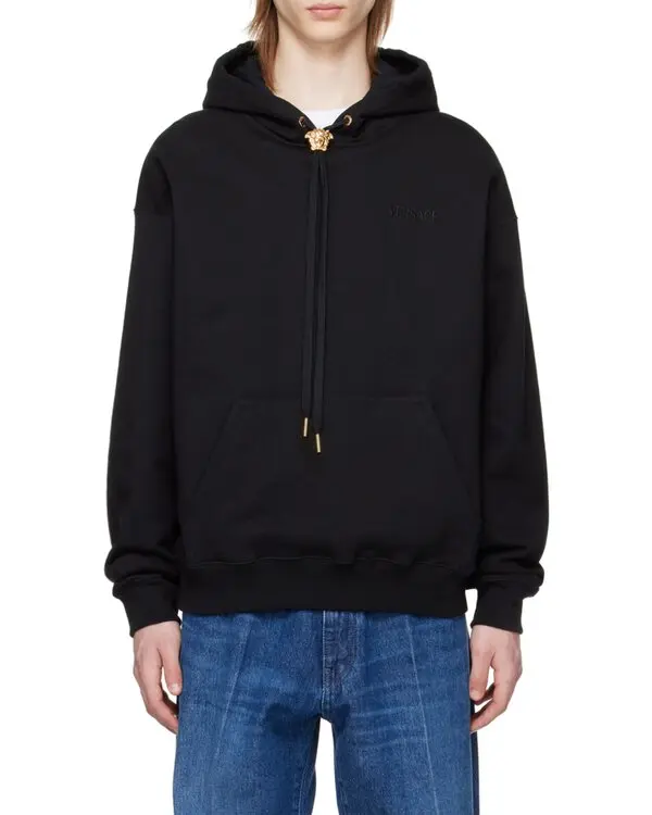 Versace Medusa Head Detailed Drawstring Hoodie - Black