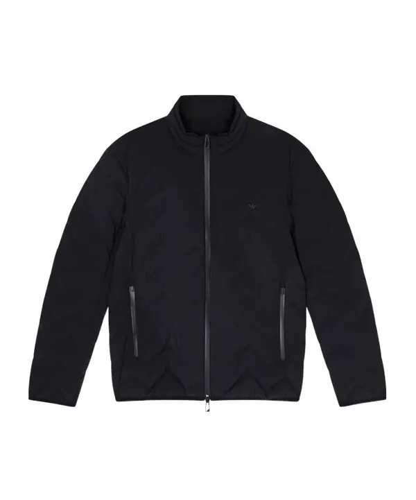 Emporio Armani Quilted Zip Jacket With Embossed Micro Eagle - Black